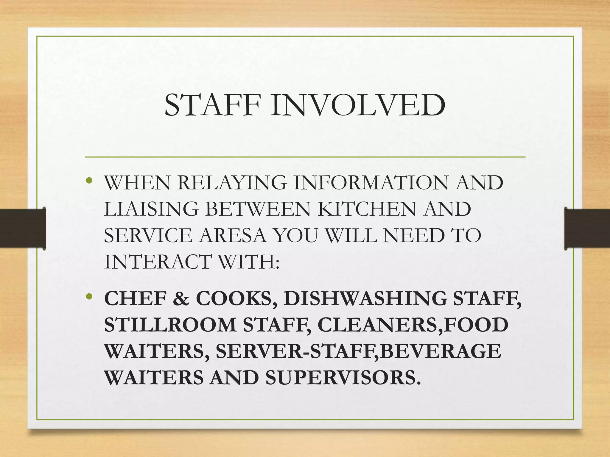 Lesson 1.1- Liaise with kitchen and service areas | PPTX