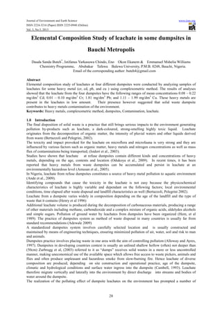 Elemental composition study of leachate in some dumpsites in bauchi ...
