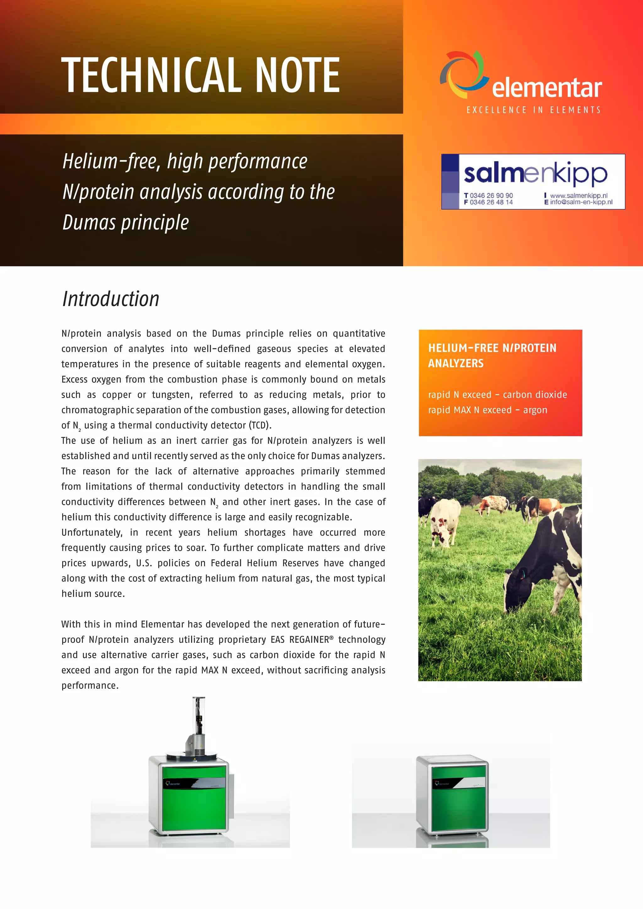 Helium-free, high performance N/protein analysis according to the Dumas ...