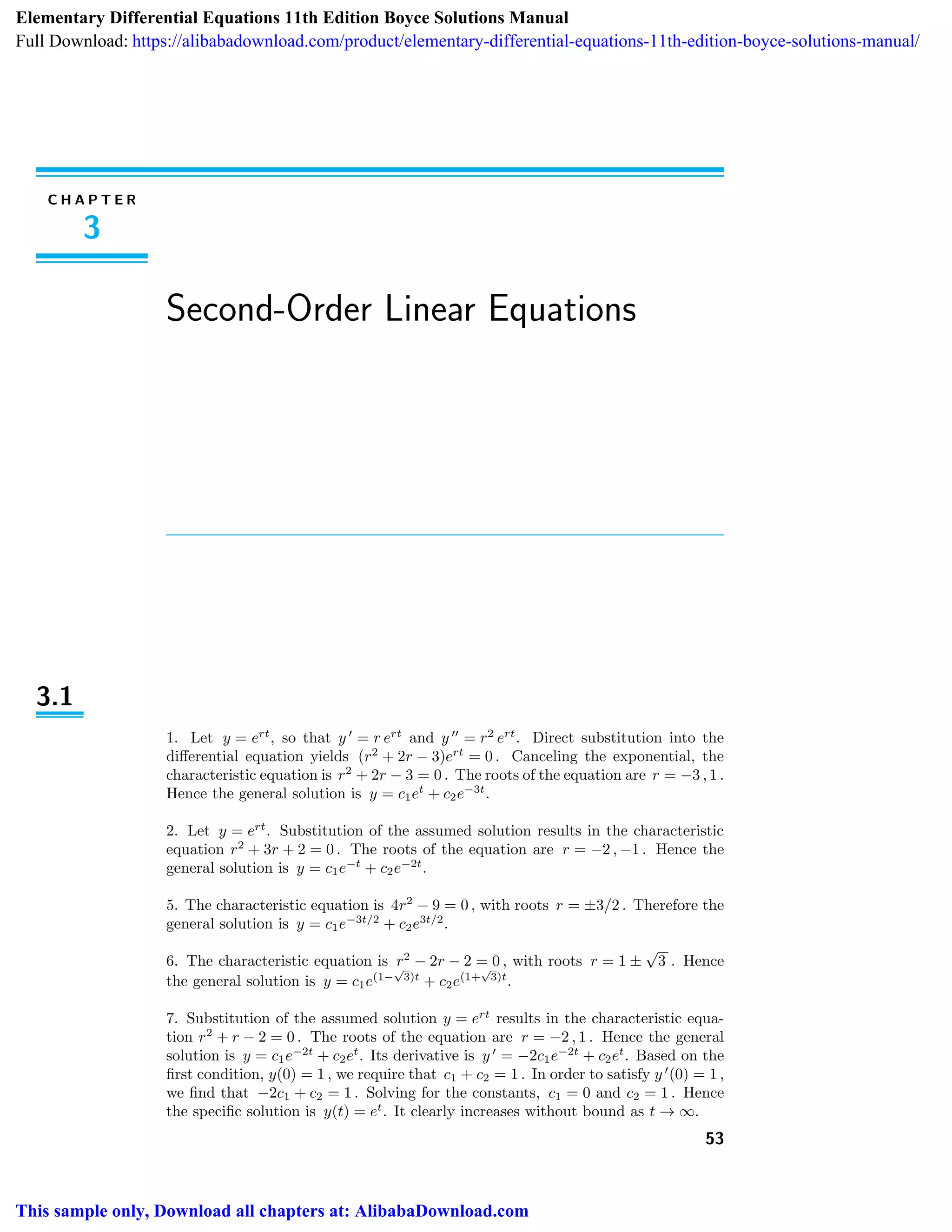 Elementary Differential Equations 11th Edition Boyce Solutions Manual | PDF
