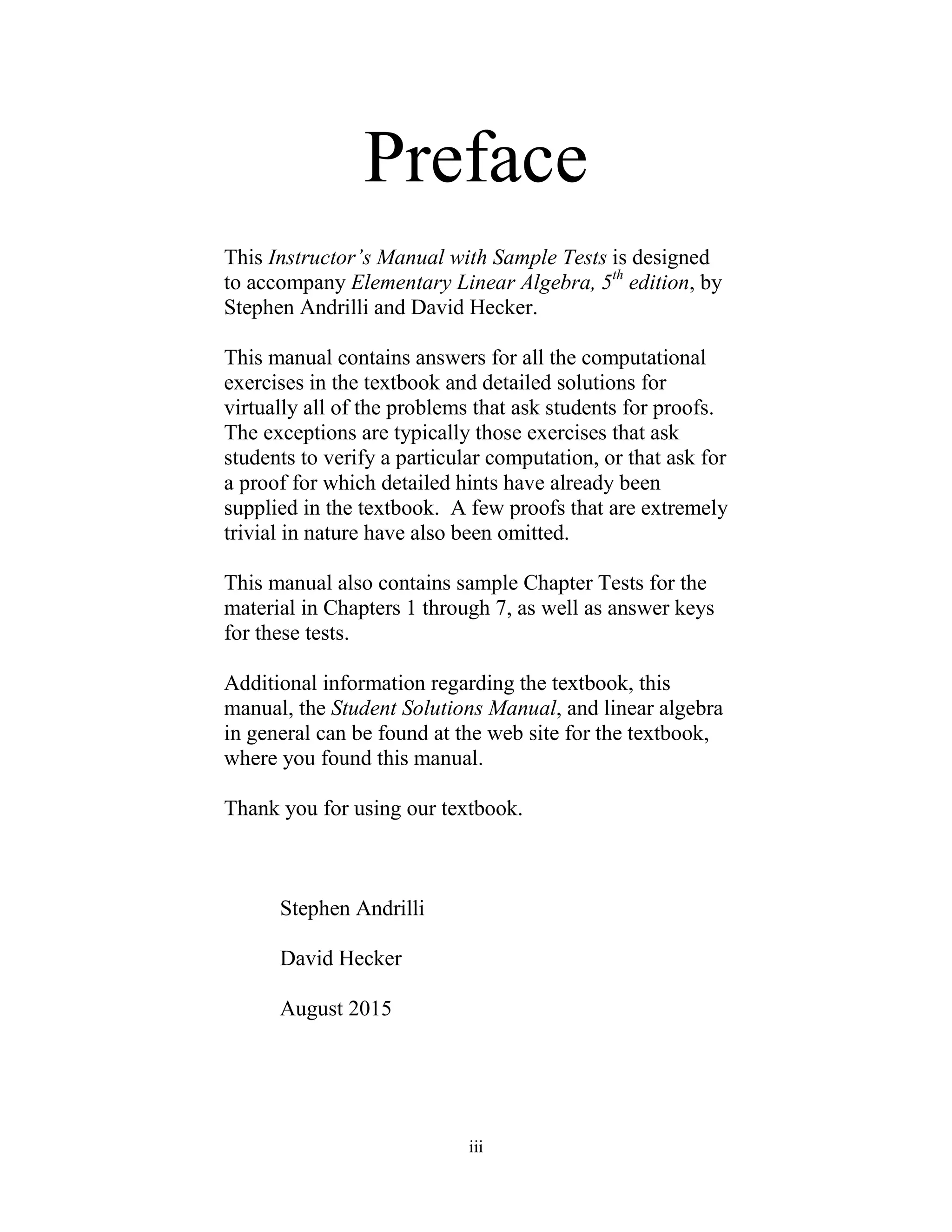 Elementary Linear Algebra 5th Edition Larson Solutions Manual | PDF