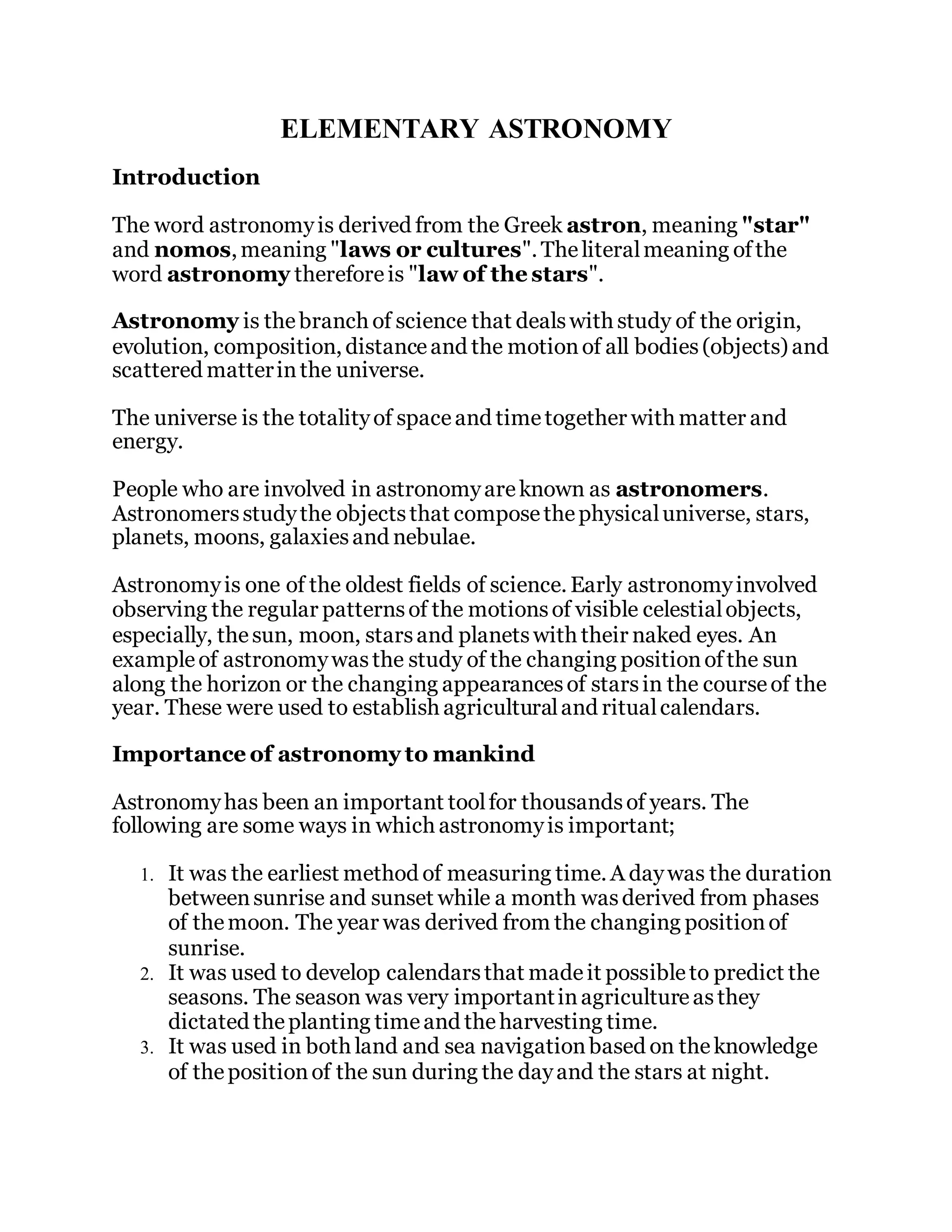 Elementary astronomy | DOCX