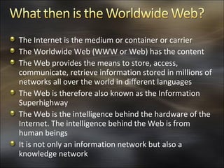 Elementary concepts of the internet, worldwide web, software and | PPT