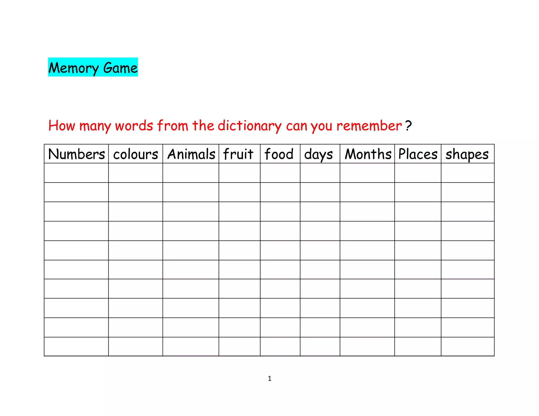 Elementary dictionary memory game | PPT
