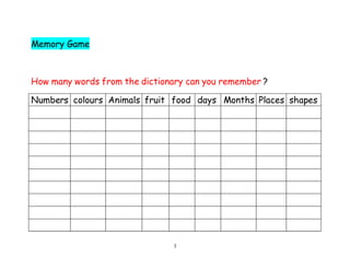 Elementary dictionary memory game | PPT