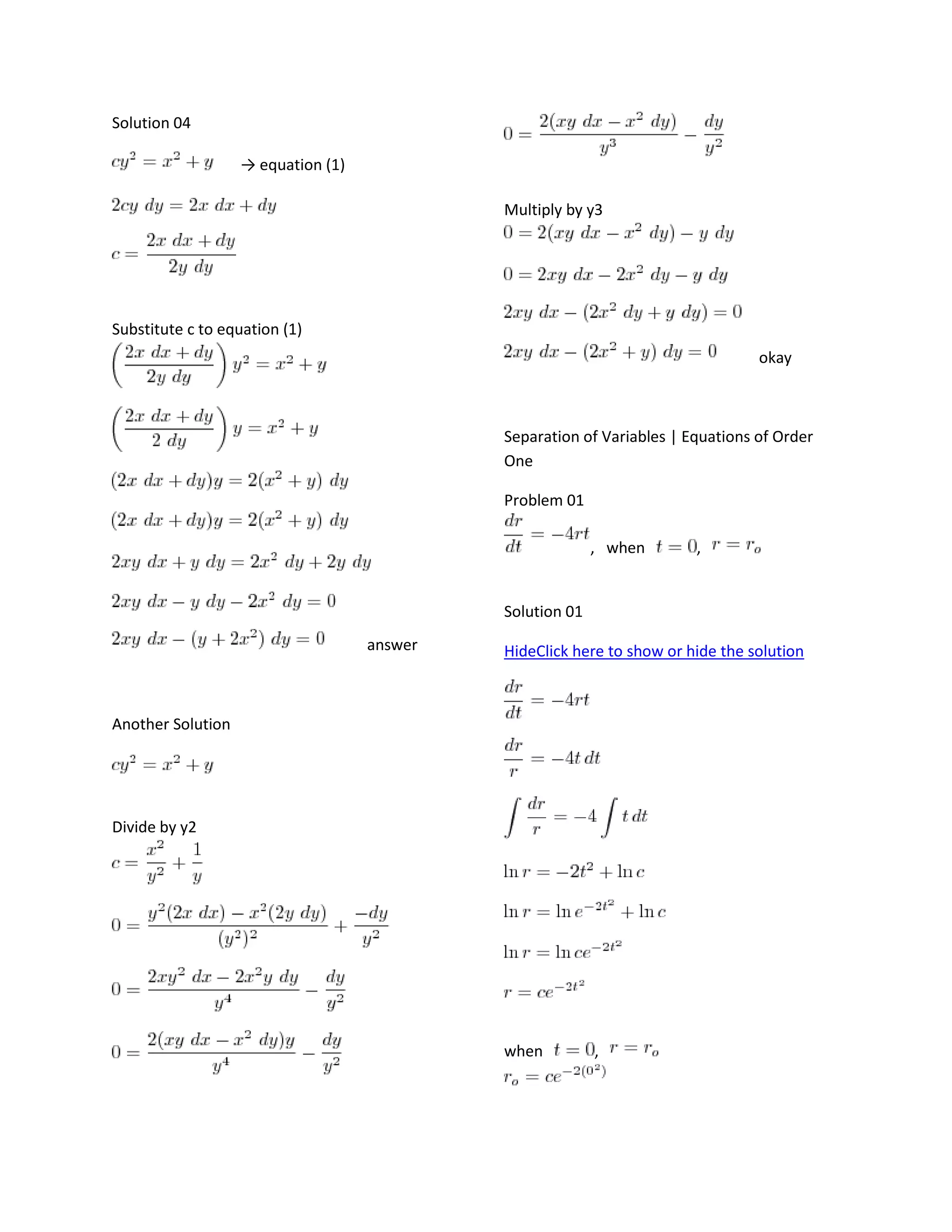 Elementary Differential Equations Examples