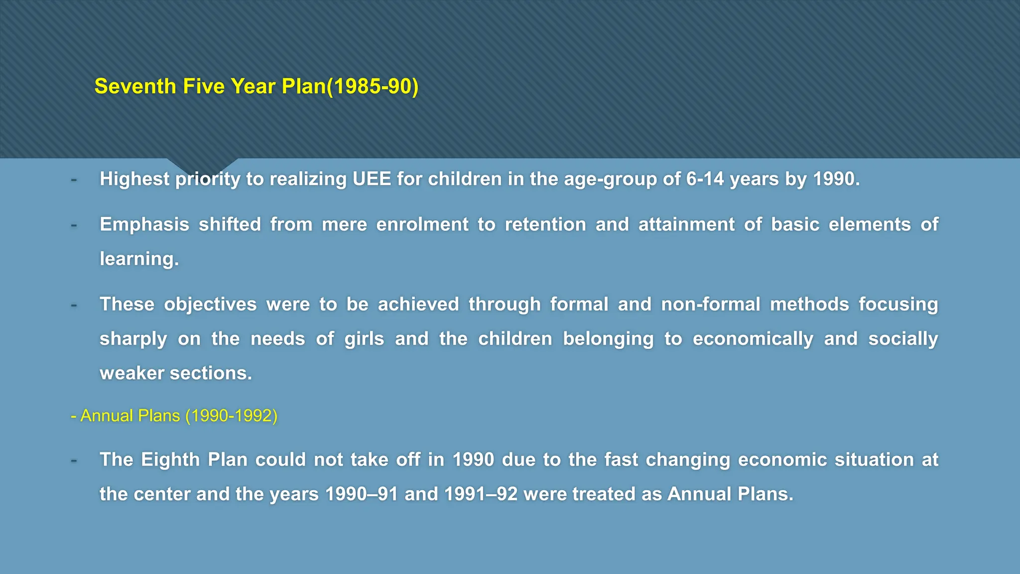 Elementary Education under Five Year Plans- Targets, Provisions and ...