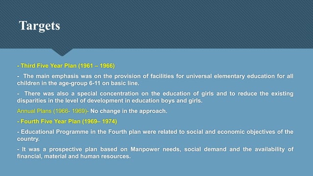 Elementary Education under Five Year Plans- Targets, Provisions and ...