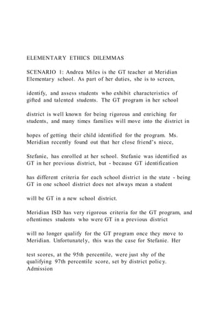 ELEMENTARY ETHICS DILEMMAS SCENARIO 1 Andrea Miles is the | DOCX