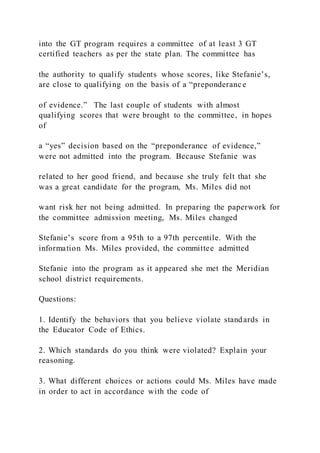 ELEMENTARY ETHICS DILEMMAS SCENARIO 1 Andrea Miles is the | DOCX