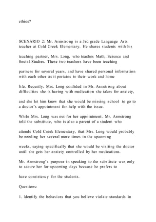 ELEMENTARY ETHICS DILEMMAS SCENARIO 1 Andrea Miles is the | DOCX