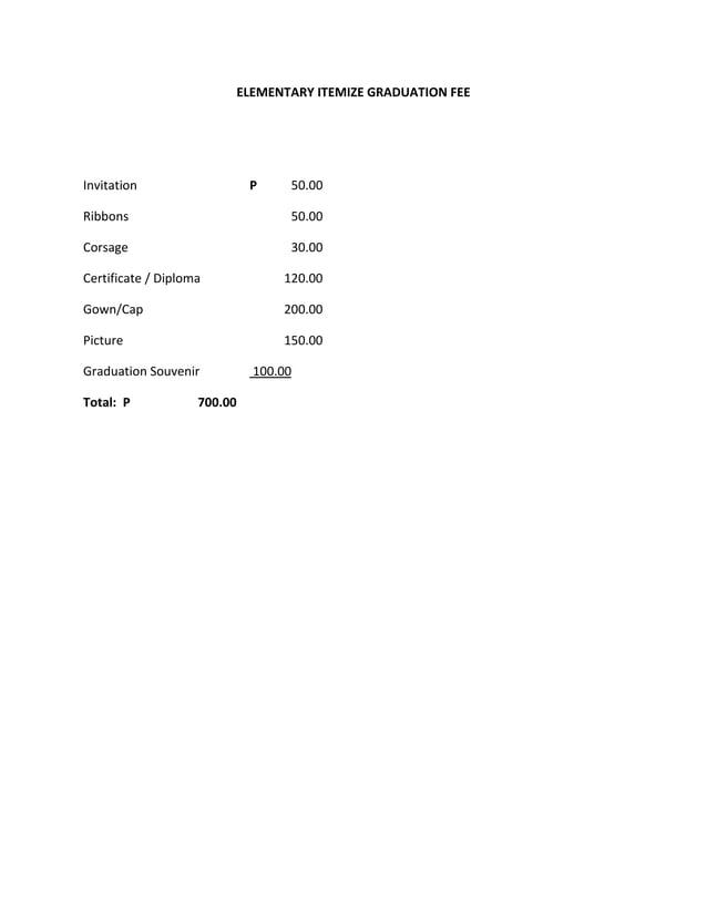 Elementary itemize graduation fee | DOCX