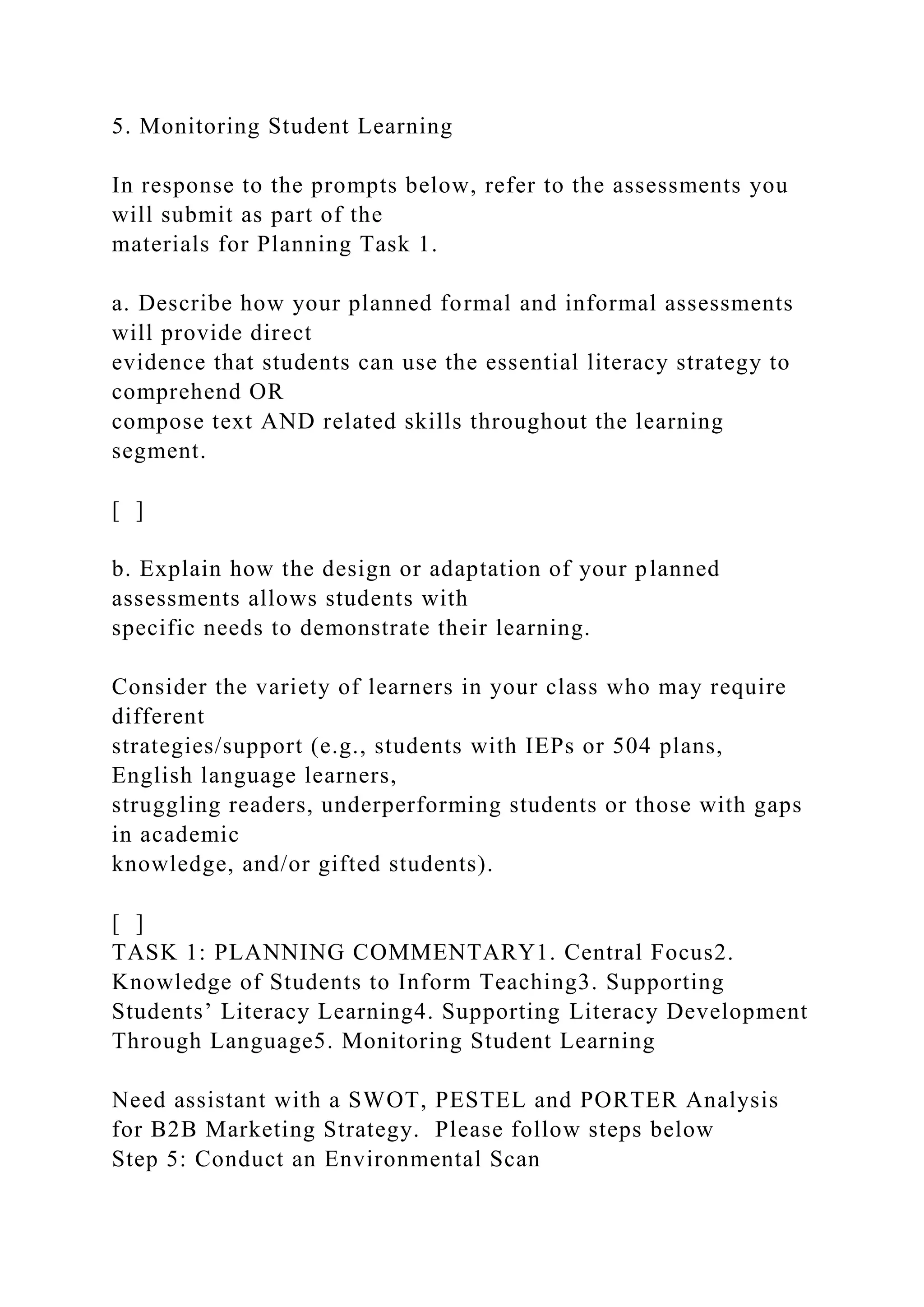 Elementary Literacy Task 1 Planning Commentary Copyrig.docx | Special ...