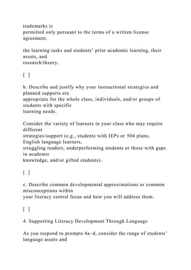 Elementary Literacy Task 1 Planning Commentary Copyrig.docx | Special ...