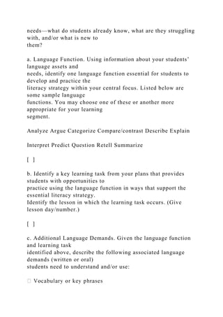 Elementary Literacy Task 1 Planning Commentary Copyrig.docx | Special ...