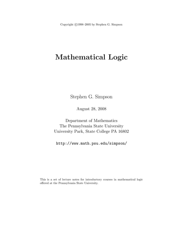 Elementary mathematical logic stephen g. simpson | PDF