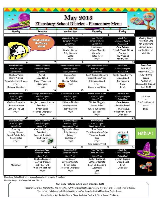 Elementary Menu - May 2013 | PDF