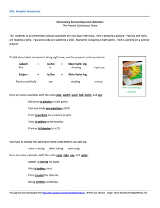 ESL Helpful Handouts-Elementary School Classroom Activities | PDF