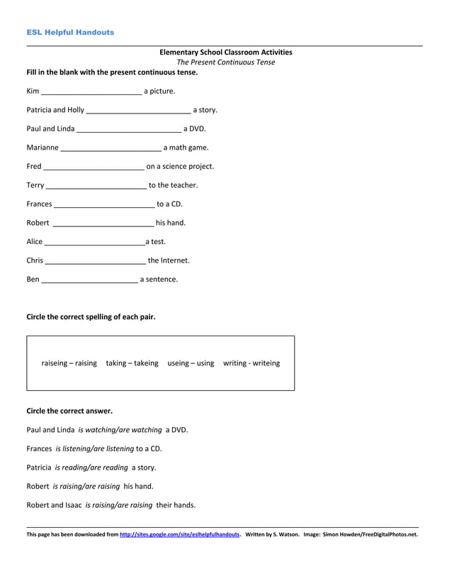 ESL Helpful Handouts-Elementary School Classroom Activities | PDF