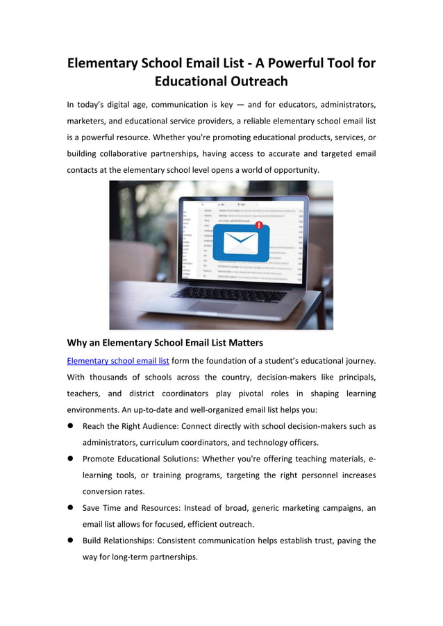 Elementary School Email List - A Powerful Tool for Educational Outreach ...