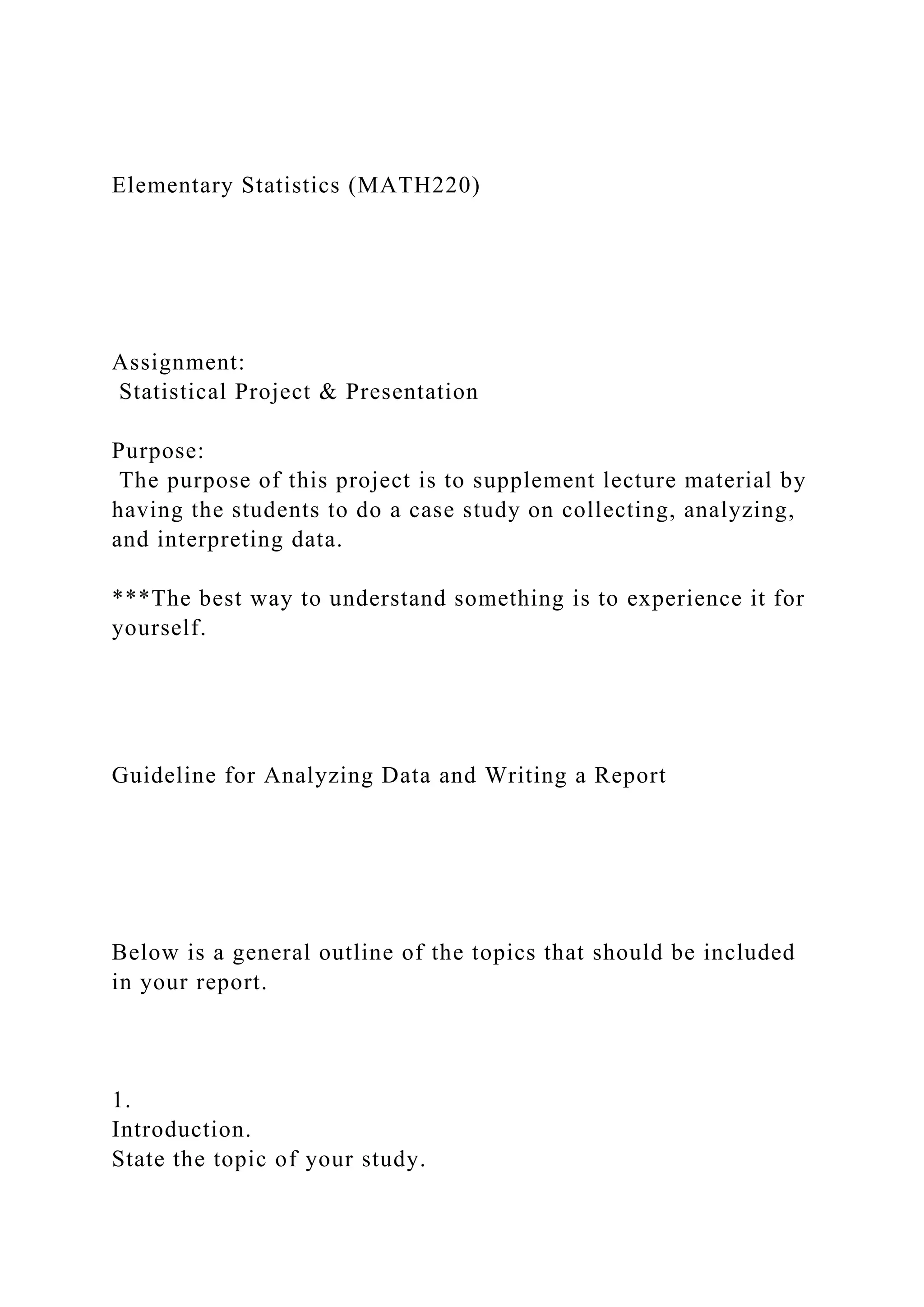 Elementary Statistics (MATH220)Assignment Statistic.docx