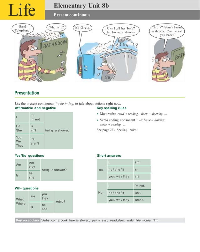 Elementary unit 8b present continuous | DOCX