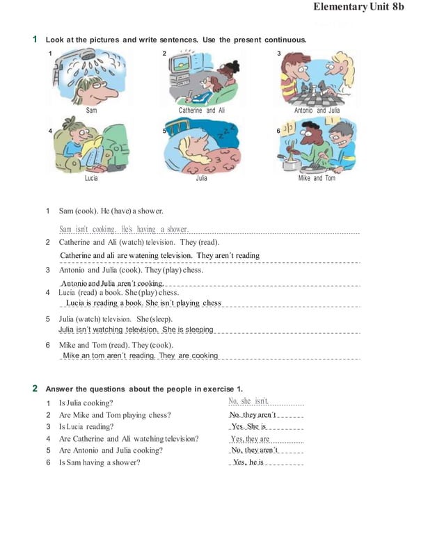 Elementary unit 8b present continuous | DOCX