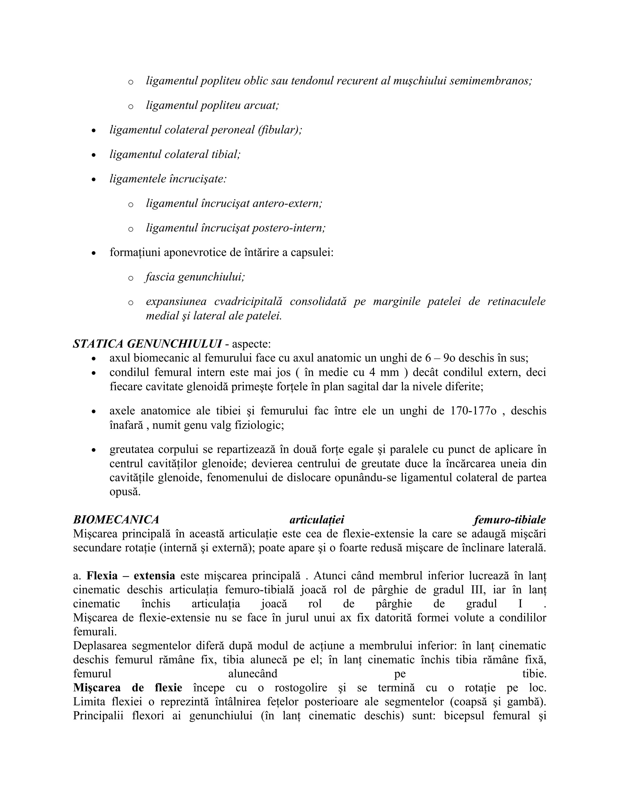 Elemente de structura si biomecanica a articulatiei genunchiului | DOC