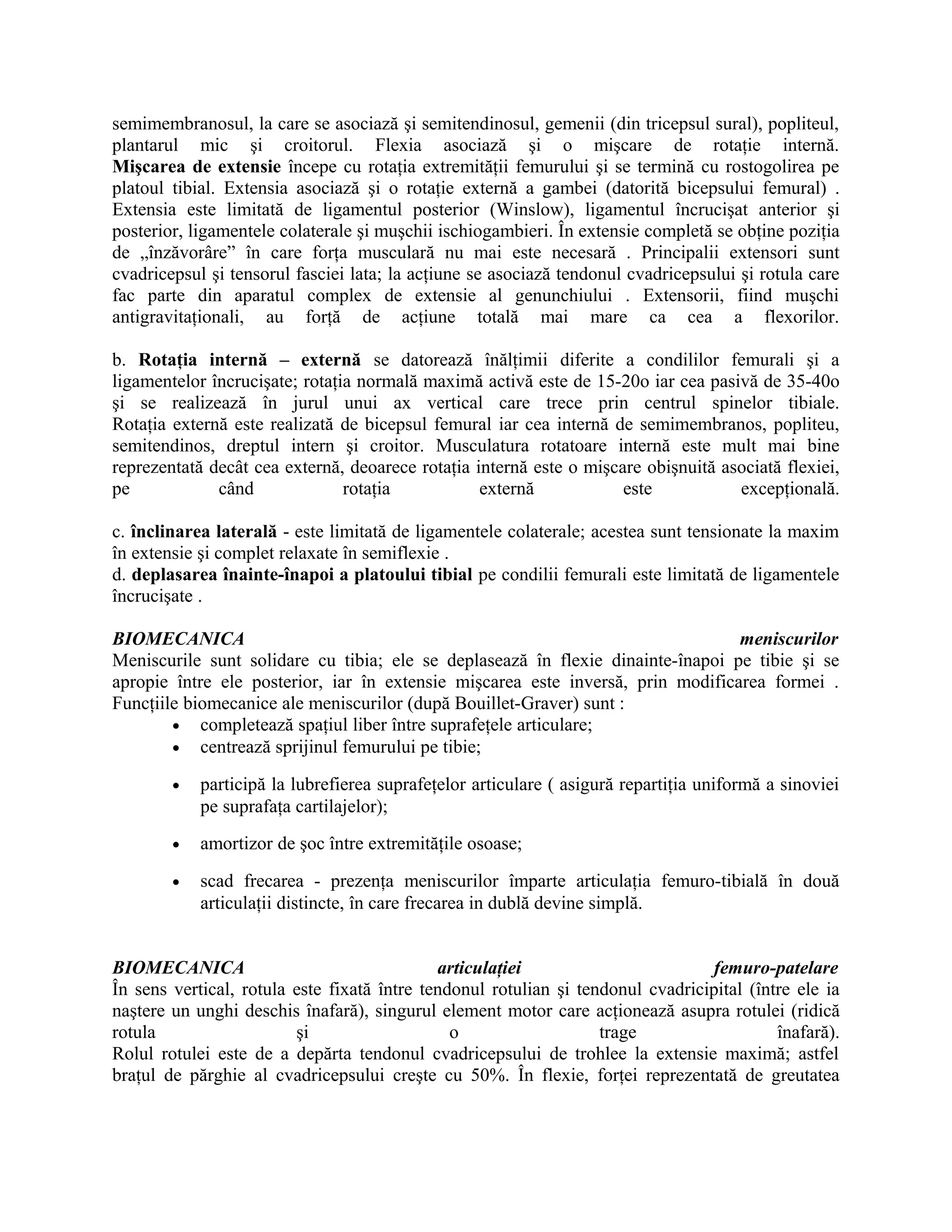 Elemente de structura si biomecanica a articulatiei genunchiului | DOC