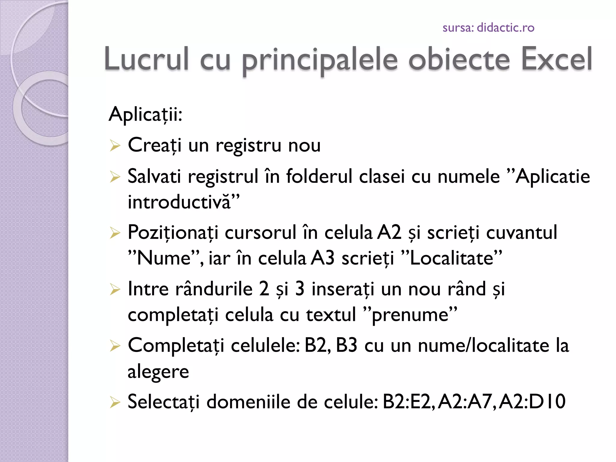 Elemente introductive excel | PPT