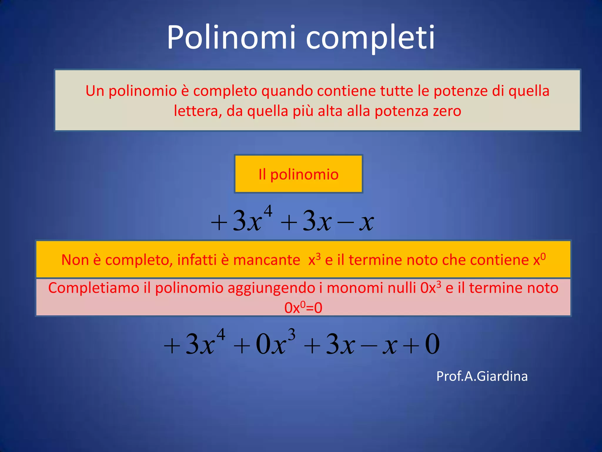 Elementi generali sui polinomi | PPT