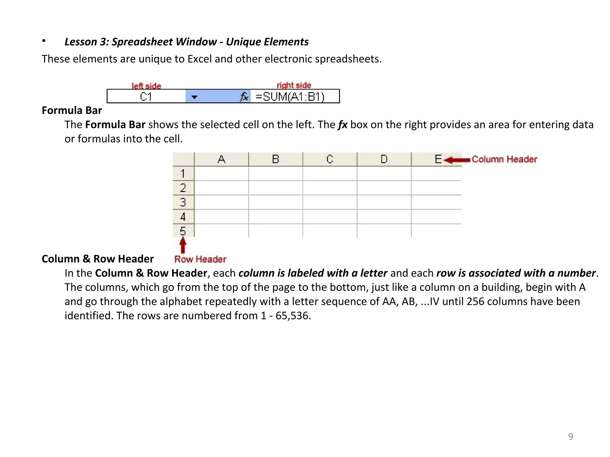 Element of an electronic speadsheet ms excel | PPT