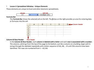 Element of an electronic speadsheet ms excel | PPT