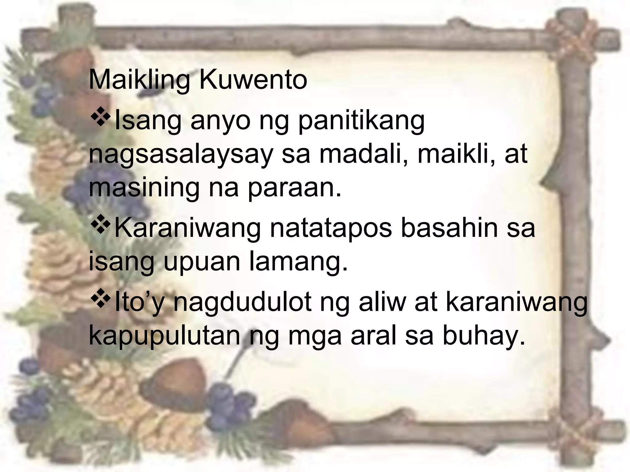 Elemento ng maikling kuwento | PPT