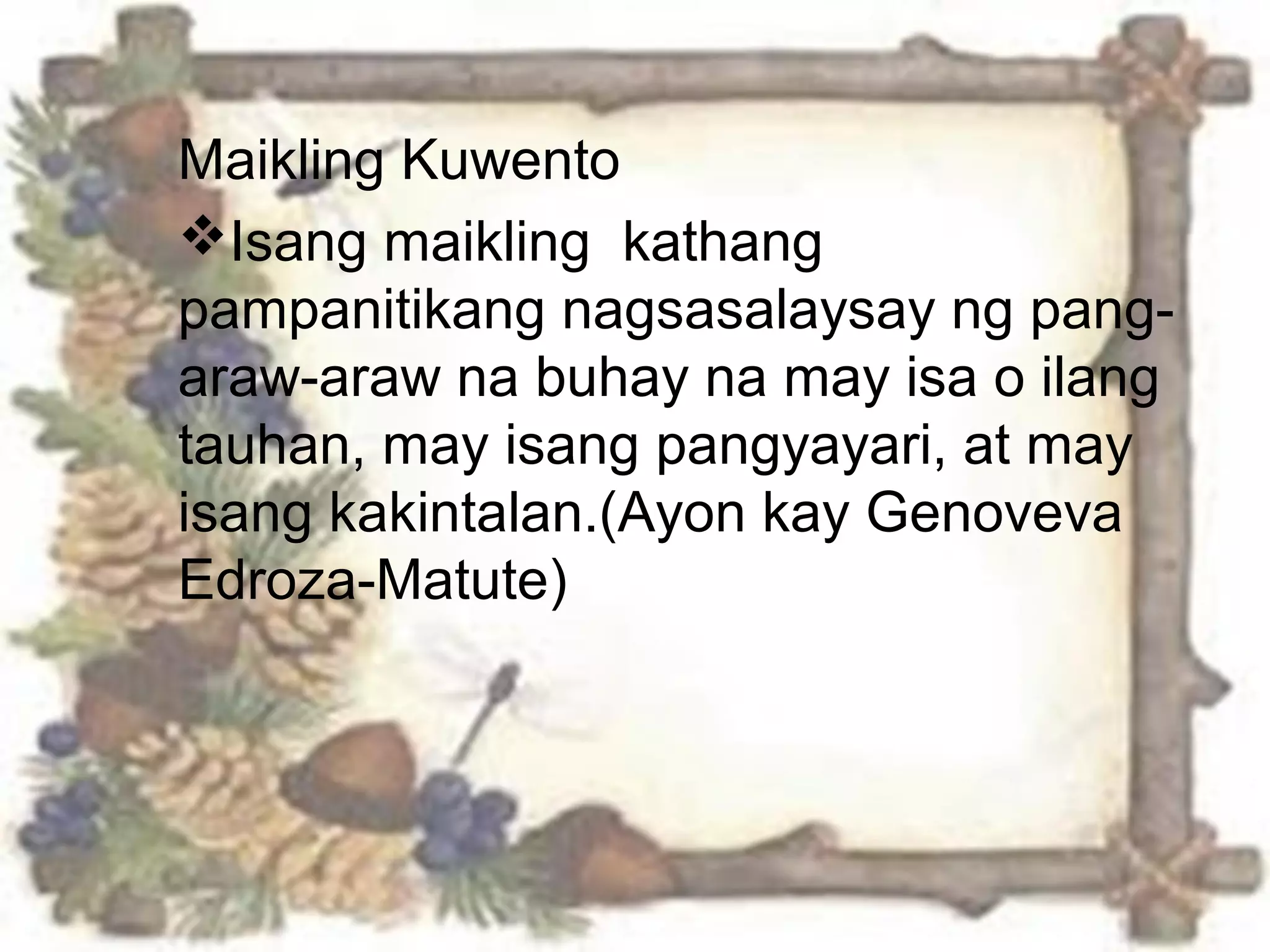 Elemento ng maikling kuwento | PPT