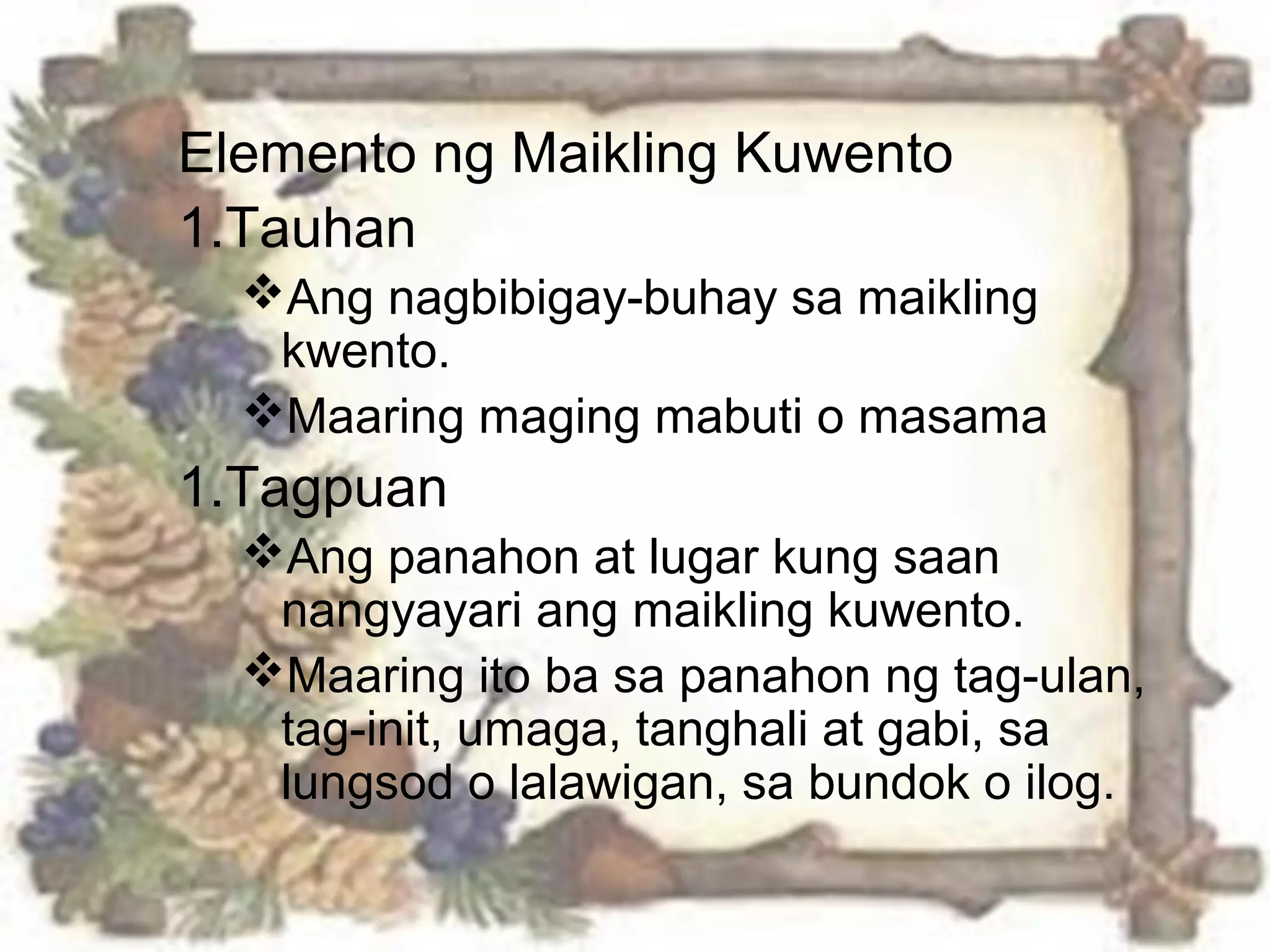 Elemento ng maikling kuwento | PPT