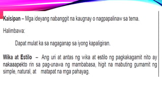 Elemento ng Sanaysay at ang kahalagahan nito | PPTX