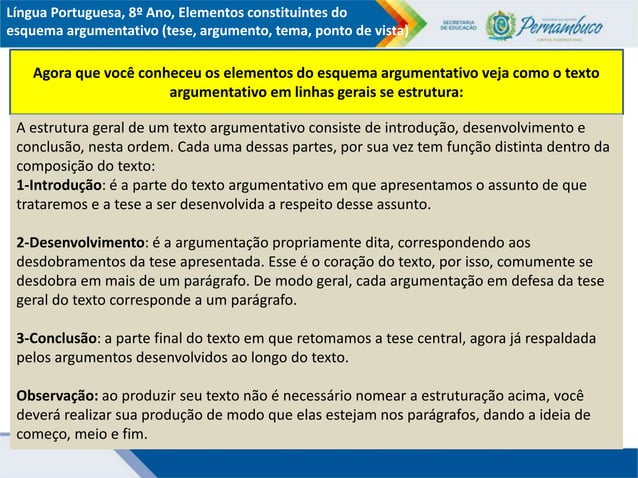 Elementos Constituintes Do Esquema Argumentativo Tese Argumento Tema