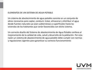 Elementos de la linea de suministro de agua potable. | PPTX