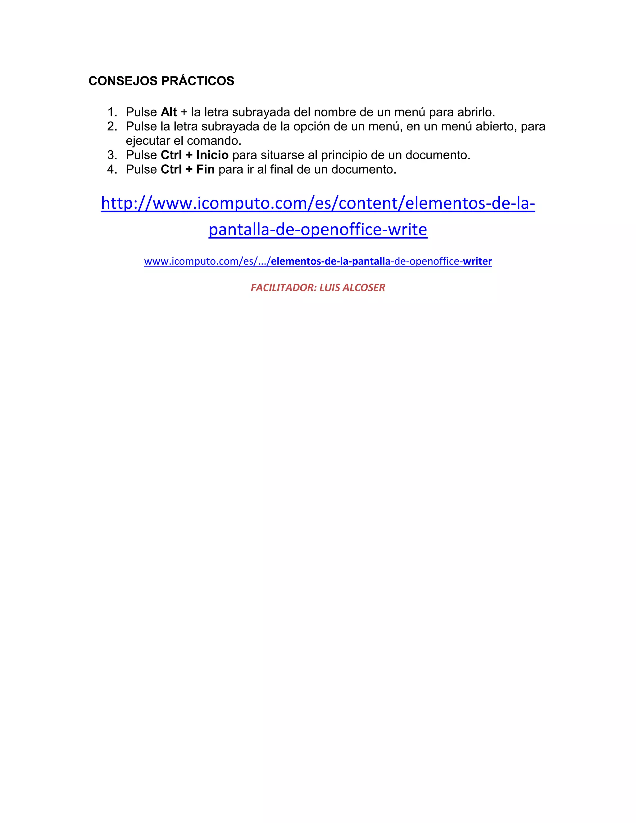 Elementos de la oantalla de writer | DOCX