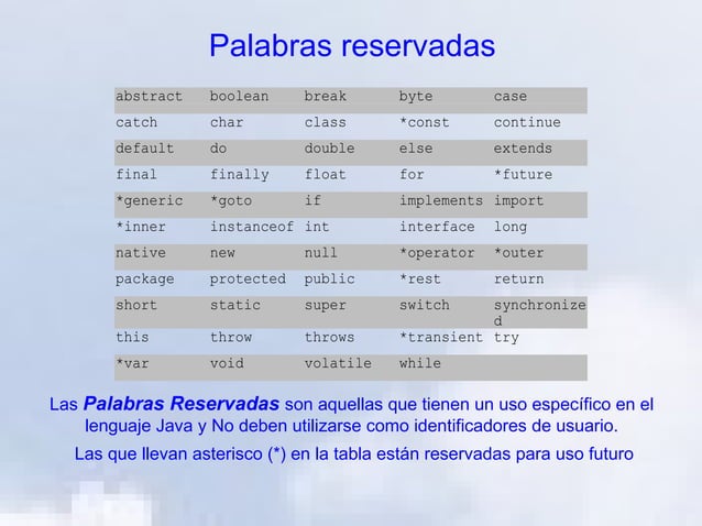 Elementos del lenguaje java | PPT