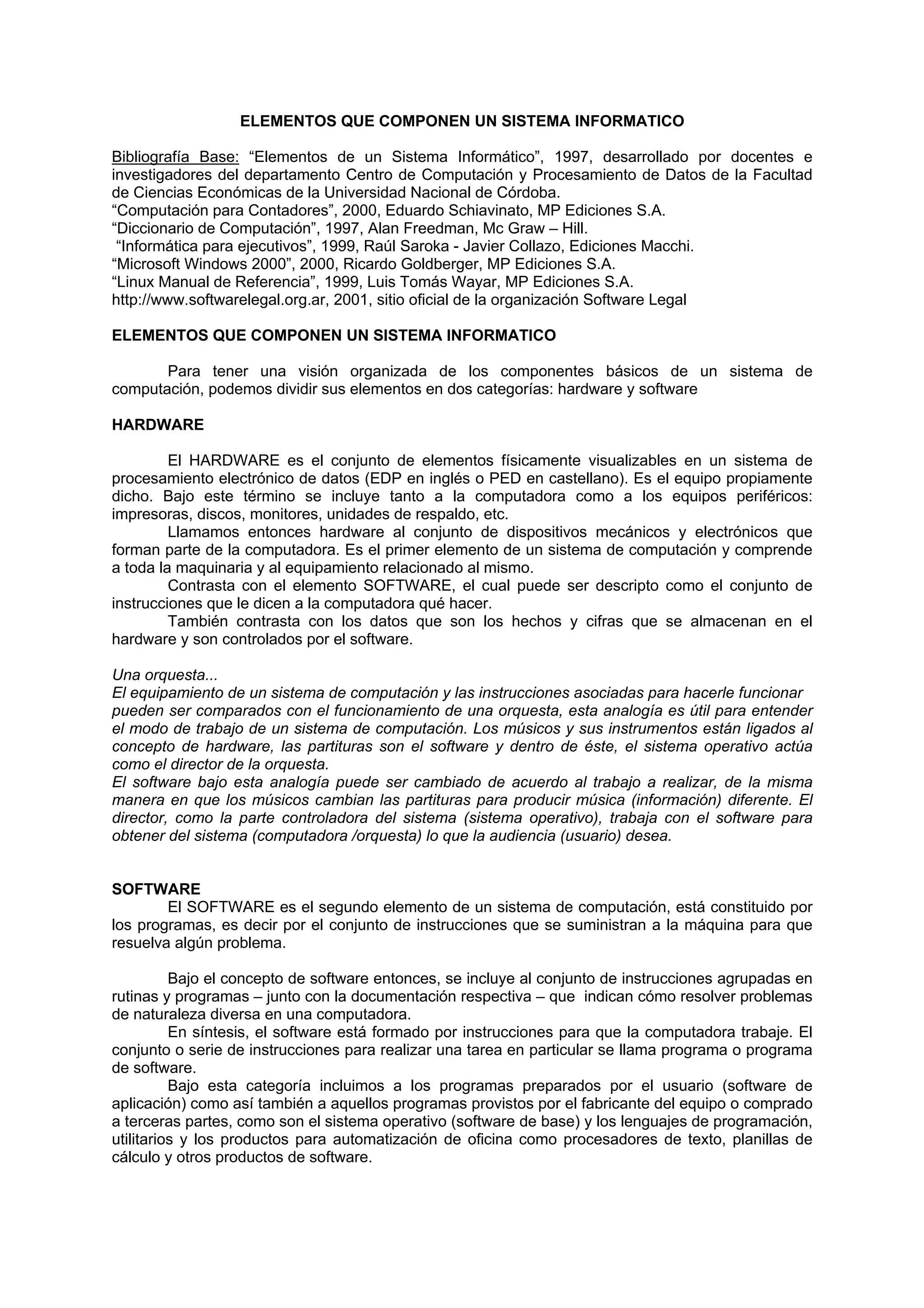 Elementos de un sistema informatico | PDF