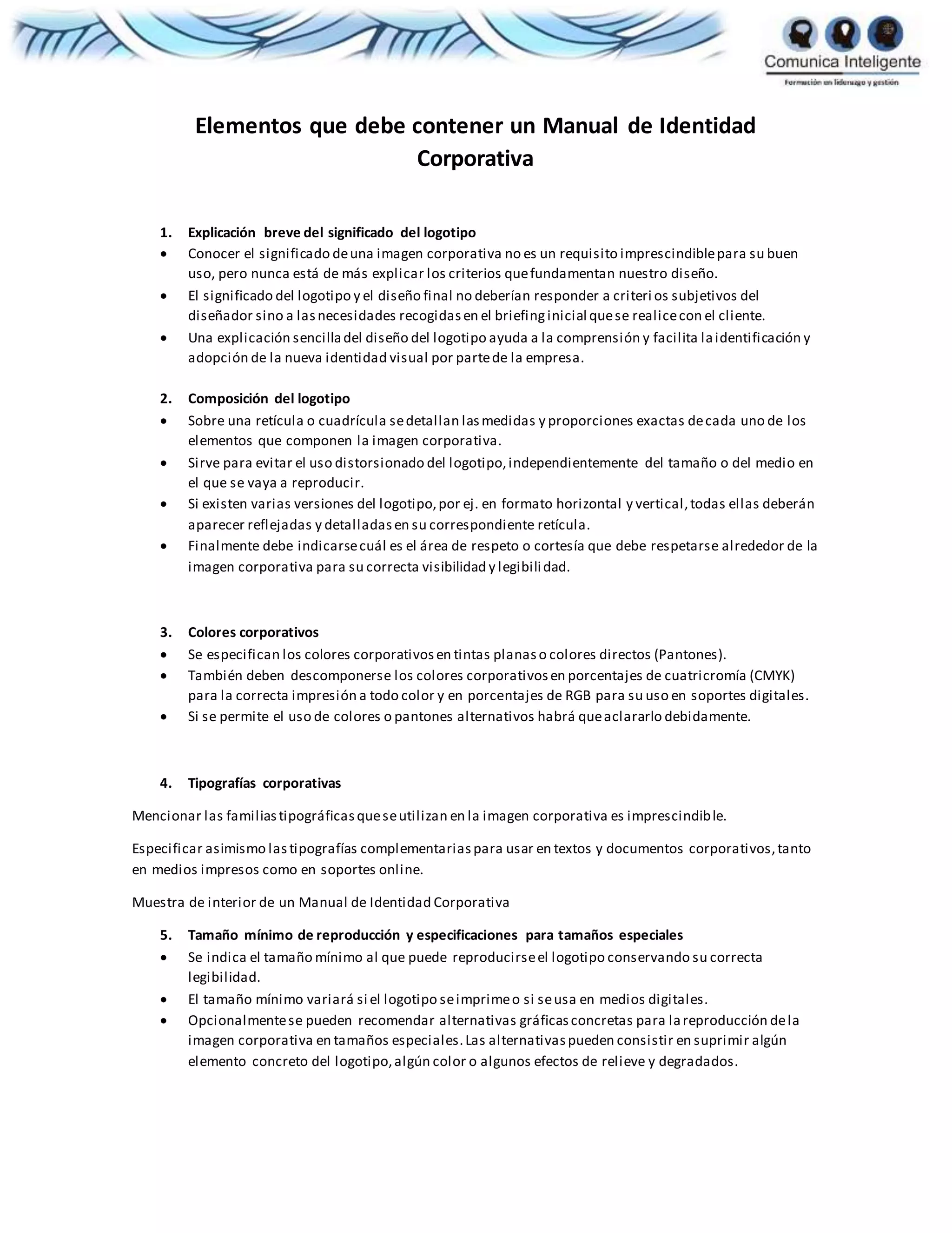 Elementos que debe contener un manual de identidad corporativa | DOCX