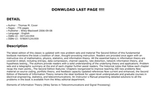 Elements of Information Theory (Wiley Series in Telecommunications and ...