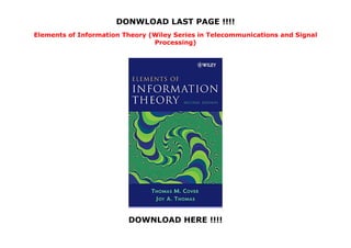 Elements of Information Theory (Wiley Series in Telecommunications and ...