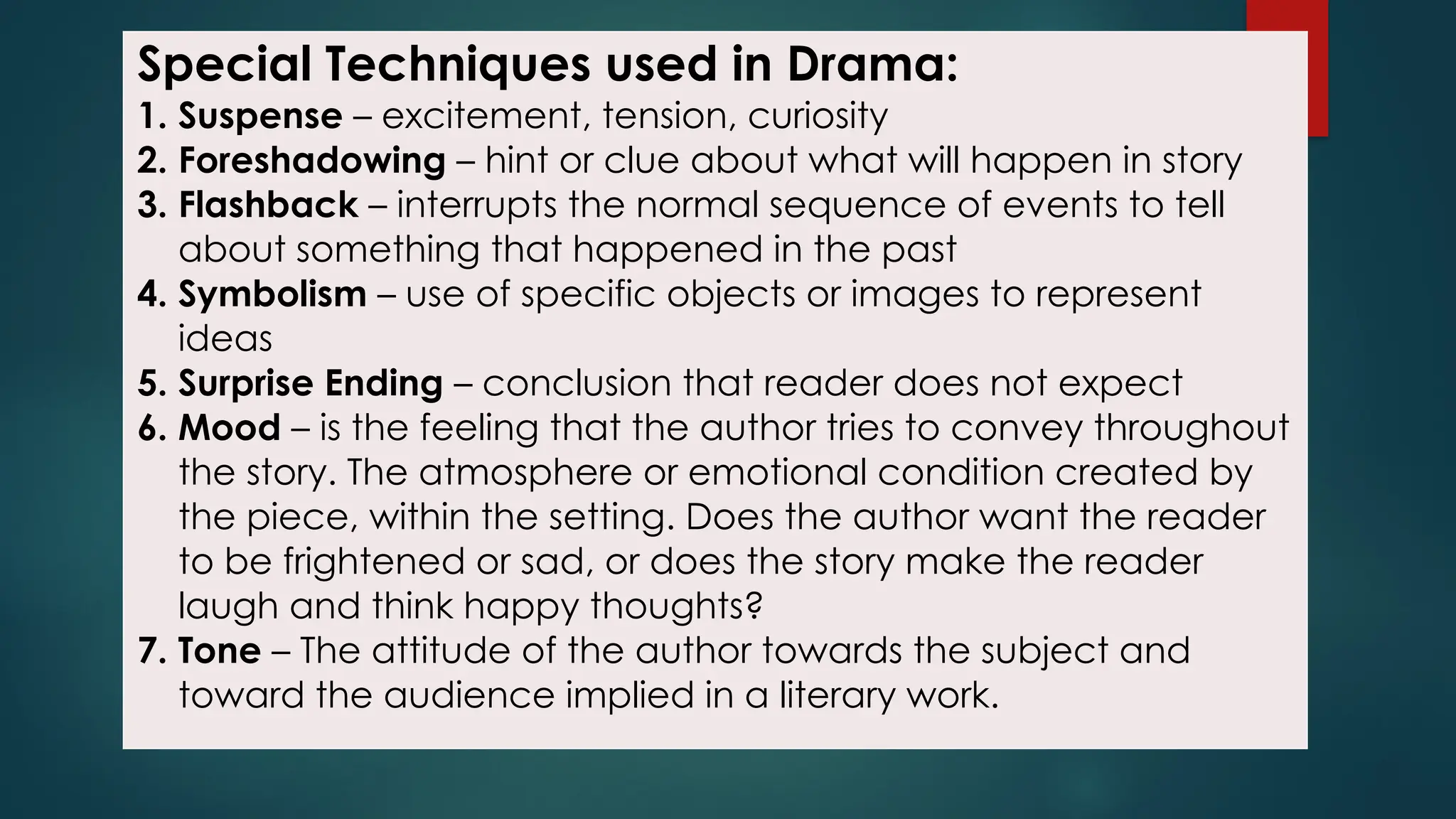 Elements and Techniques and Traditions of Drama | PPTX