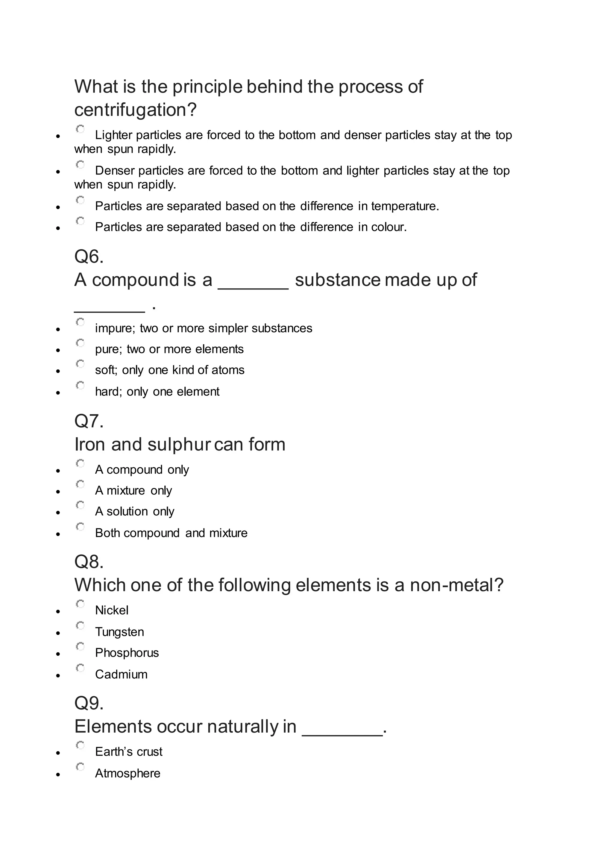 Elements compounds and mixtures mcq chapter 3 | DOCX