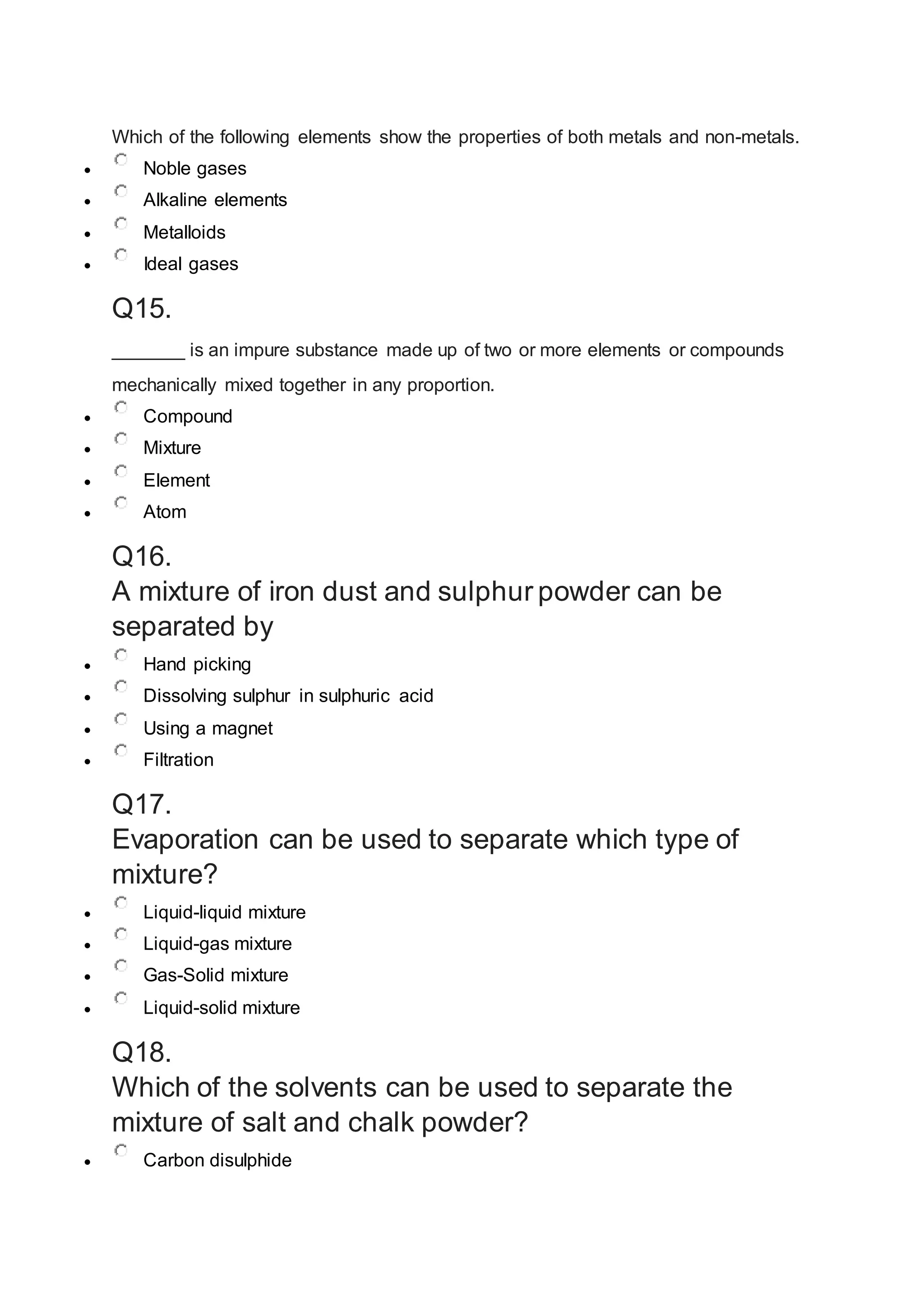 Elements compounds and mixtures mcq chapter 3 | DOCX