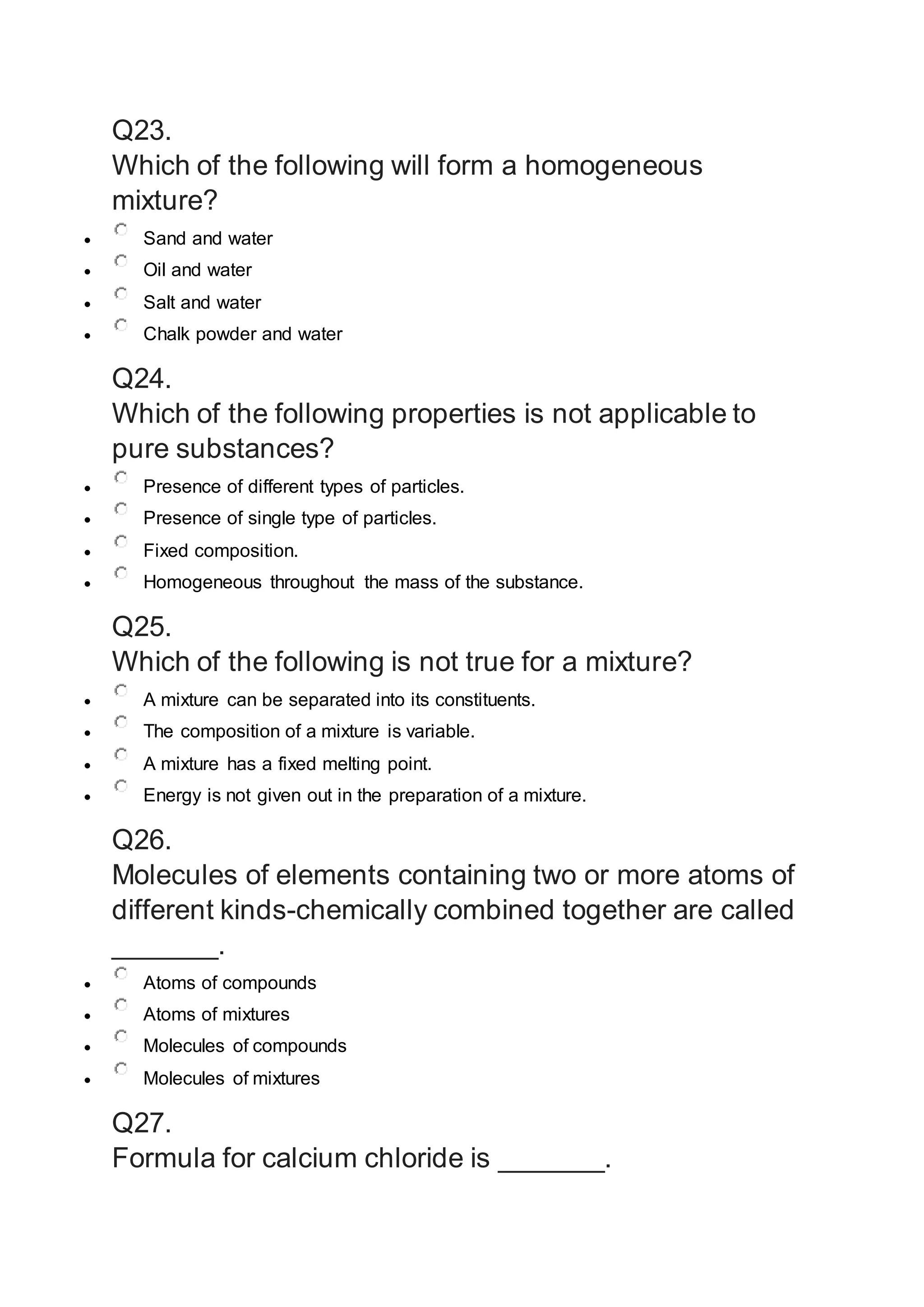 Elements compounds and mixtures mcq chapter 3 | DOCX