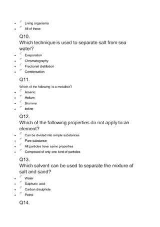 Elements compounds and mixtures mcq chapter 3 | DOCX